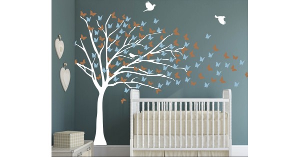 Blowing Tree With Butterflies Wall Decal