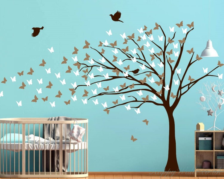 Blowing Tree With Butterflies Wall Decal