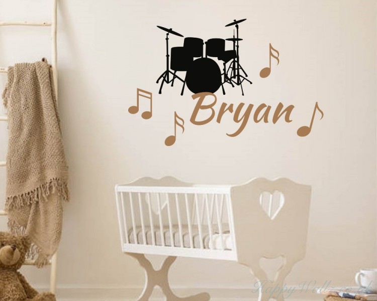 CUSTOM NAME DECAL DRUM SET SILHOUETTE MUSIC NOTES