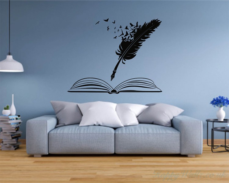 Bird Flying from Feather Pen with a book Modern Wall Decal
