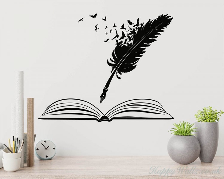 Bird Flying from Feather Pen with a book Modern Wall Decal