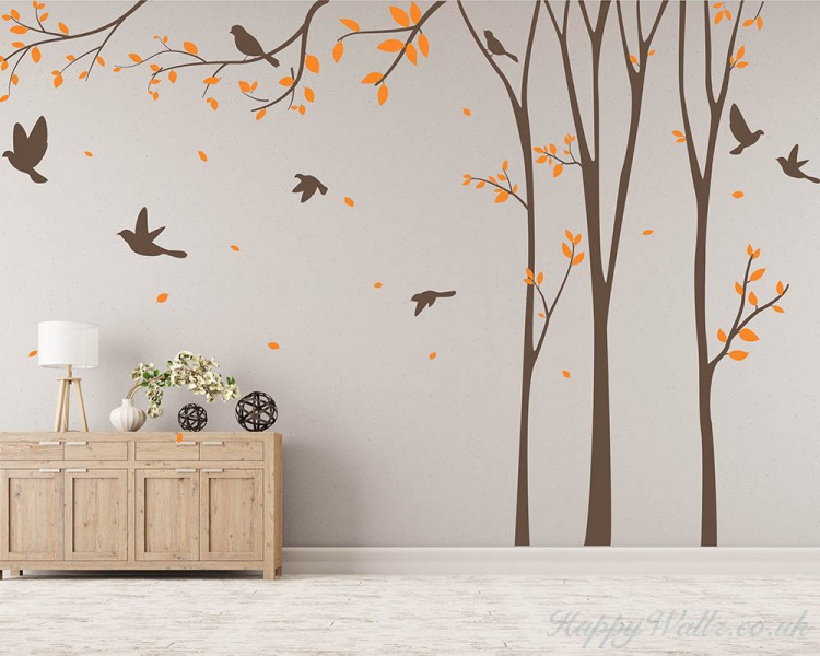 Large Corner Tree Wall Decal with Birds - Tree Art Stickers