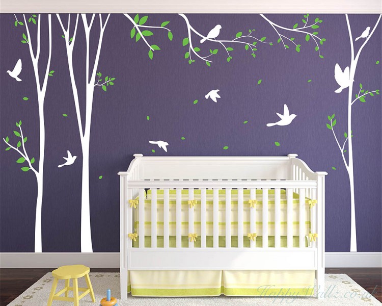 Large Corner Tree Wall Decal with Birds - Tree Art Stickers