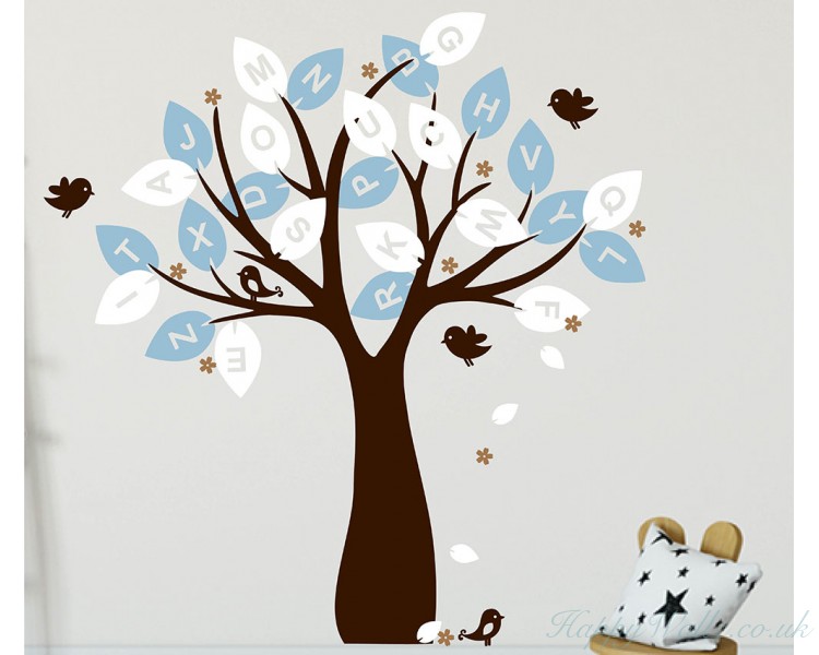 Alphabet Tree and Birds - Nursery Kids Removable Wall Vinyl Decal