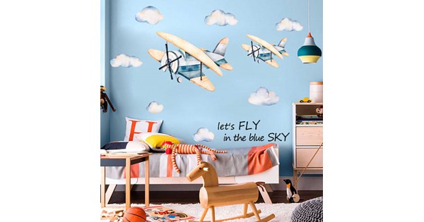 Areoplane with Clouds Nursery Wall Decal