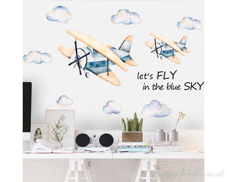 Areoplane with Clouds Nursery Wall Decal
