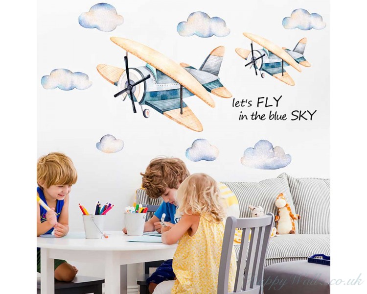 Areoplane with Clouds Nursery Wall Decal