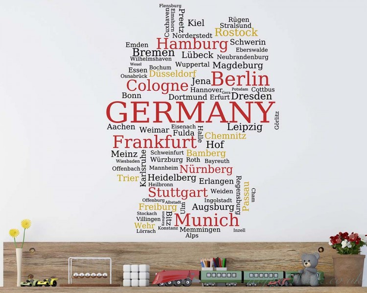 Map of Germany with City Names Stickers