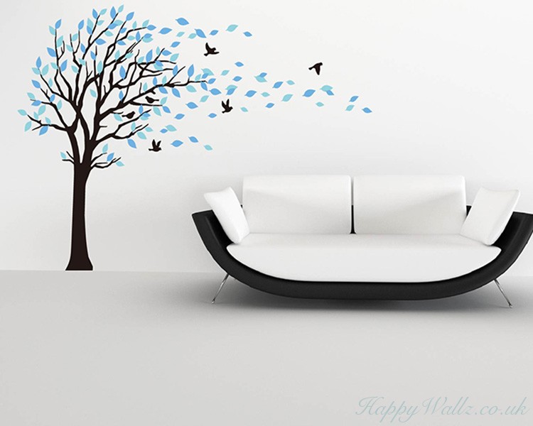 Large Tree Wall Decal with Colorful Leaves Blow in the Wind